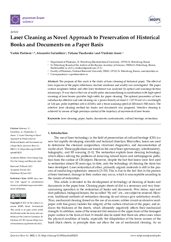 (PDF) Laser Cleaning as Novel Approach to Preservation of Historical ...