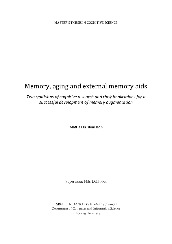 (PDF) Memory, aging and external memory aids: Two traditions of ...