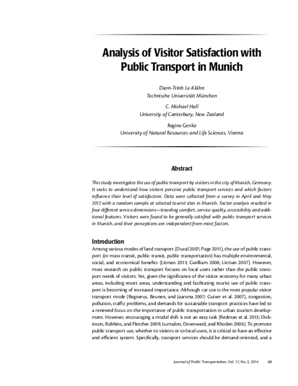 (PDF) Analysis of Visitor Satisfaction with Public Transport in Munich