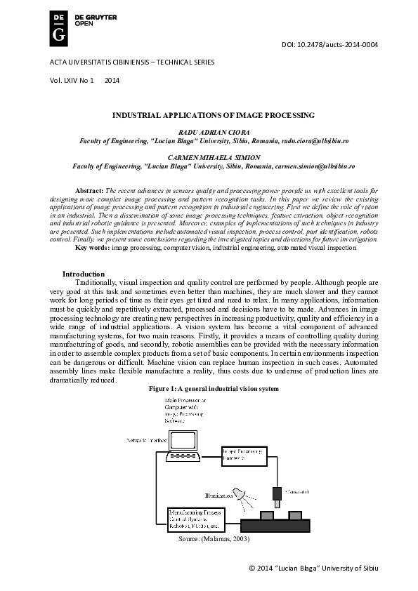 (PDF) Industrial Applications of Image Processing | Carmen Simion - Academia.edu