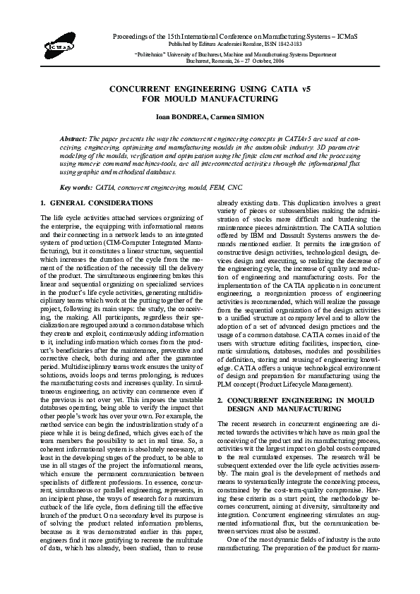 (PDF) CONCURRENT ENGINEERING USING CATIA v5 FOR MOULD MANUFACTURING