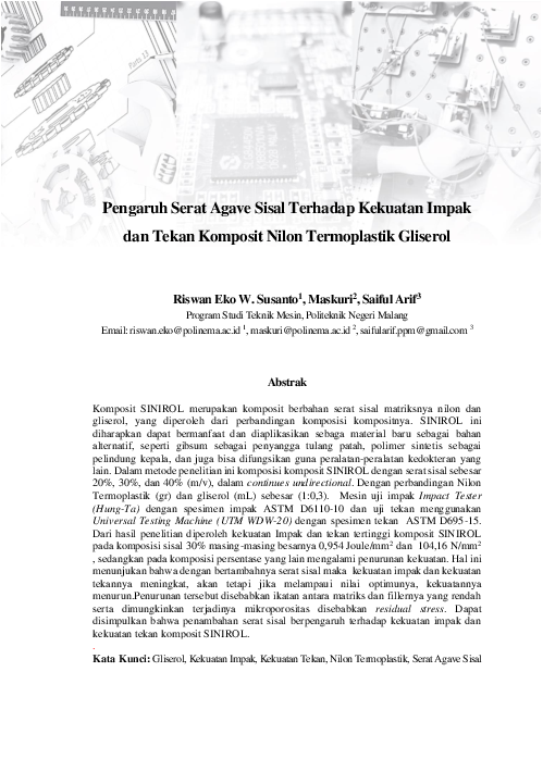 (PDF) Pengaruh Serat Agave Sisal Terhadap Kekuatan Impak dan Tekan ...