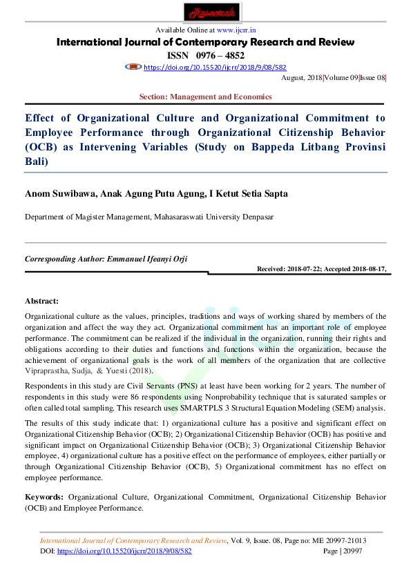 (PDF) Effect of Organizational Culture and Organizational Commitment to Employee Performance ...