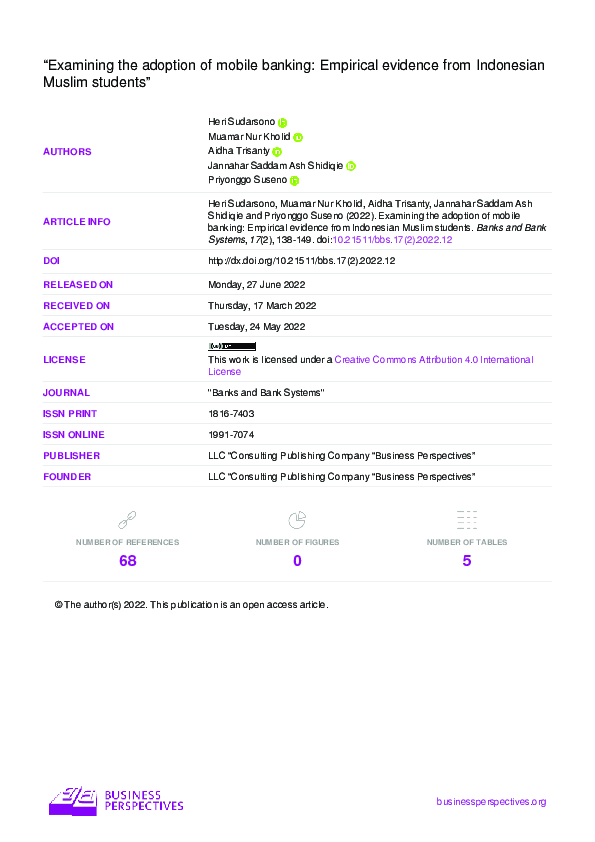 (PDF) Examining the adoption of mobile banking: Empirical evidence from Indonesian Muslim students