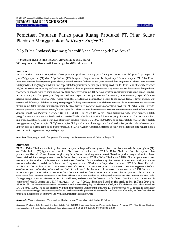 (PDF) Pemetaan Paparan Panas pada Ruang Produksi PT. Pilar Kekar ...
