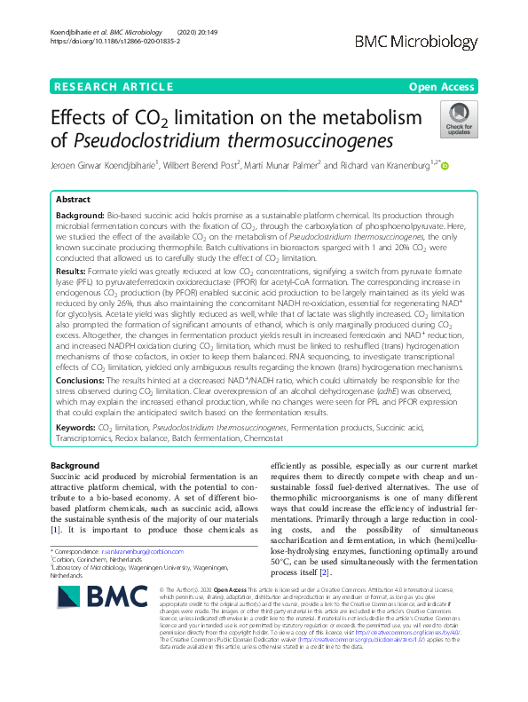 (PDF) Impact of CO2 Levels on Pseudoclostridium thermosuccinogenes Metabolism