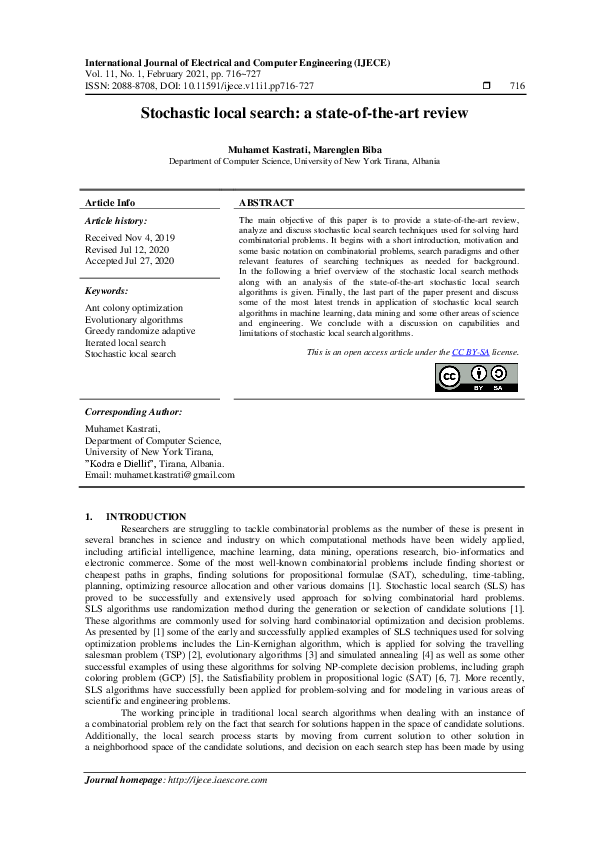 Pdf Stochastic Local Search A State Of The Art Review Muhamet