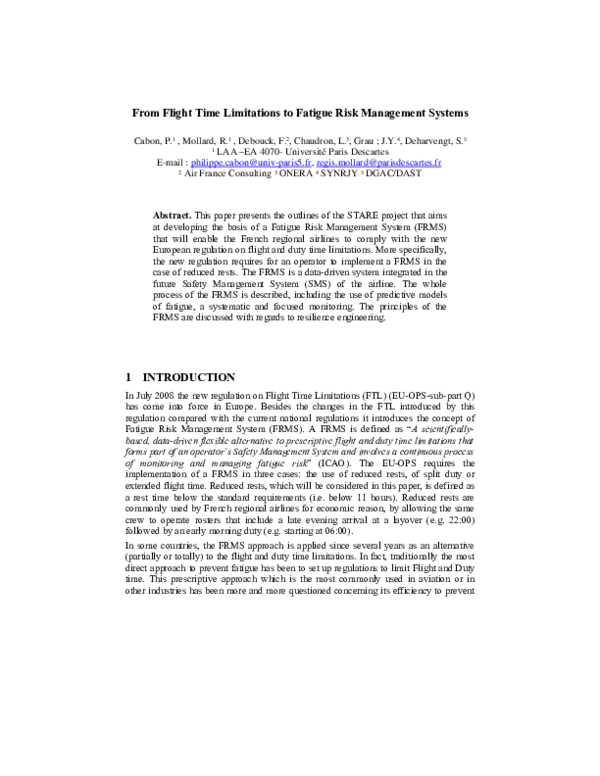 (PDF) From Flight Time Limitations to Fatigue Risk Management Systems ...