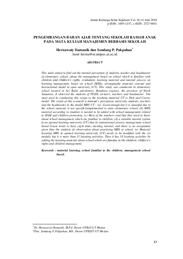 (PDF) Pengembangan Bahan Ajar Tentang Sekolah Ramah Anak Pada Mata Kuliah Manajemen Berbasis Sekolah