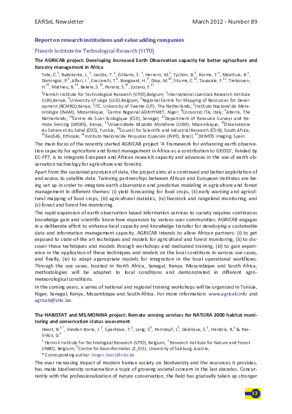 (PDF) The AGRICAB project: Developing increased Earth Observation ...