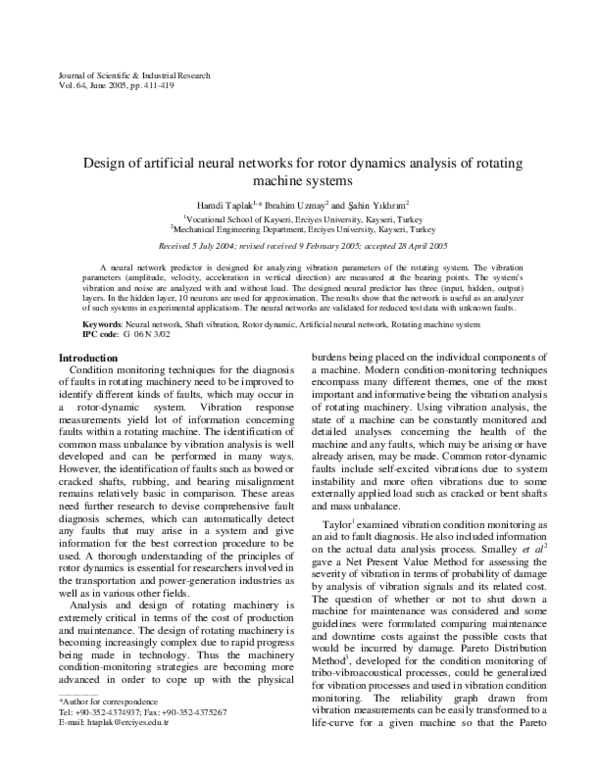 Pdf Retracted Design Of Artificial Neural Networks For Rotor Dynamics Analysis Of Rotating