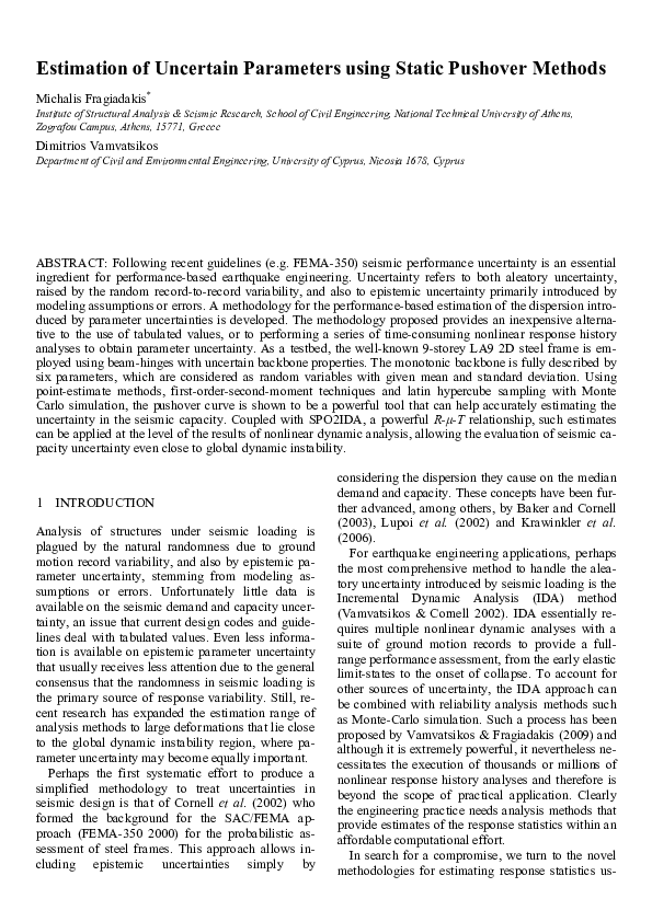(PDF) Estimation of Uncertain Parameters using Static Pushover Methods
