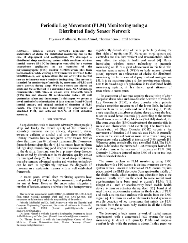 (PDF) Periodic leg movement (PLM) monitoring using a distributed body ...