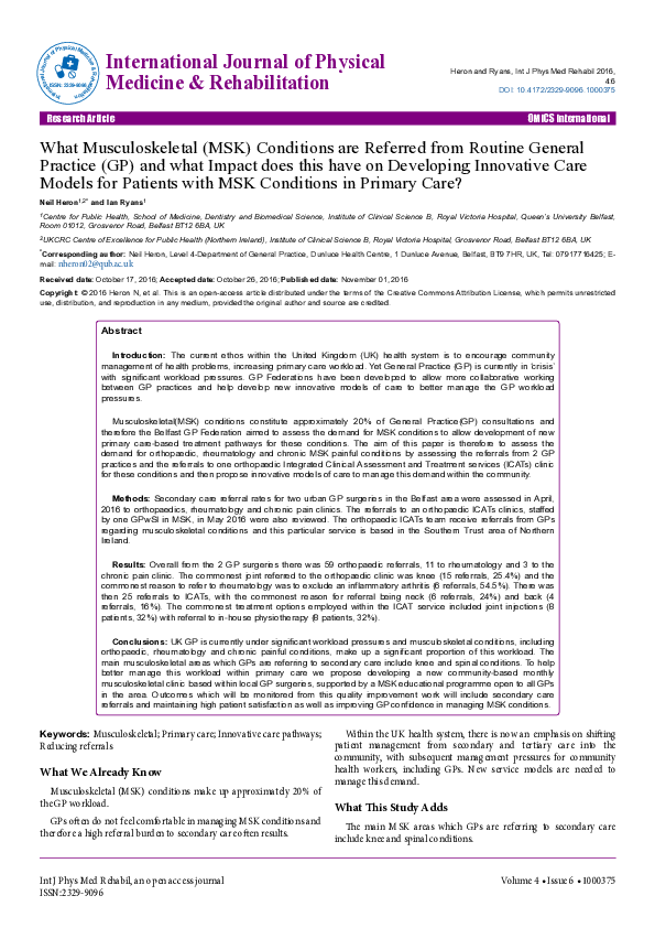 (PDF) What Musculoskeletal (MSK) Conditions are Referred from Routine ...