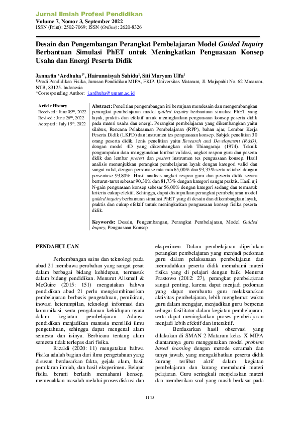 (PDF) Desain dan Pengembangan Perangkat Pembelajaran Model Guided Inquiry Berbantuan Simulasi ...