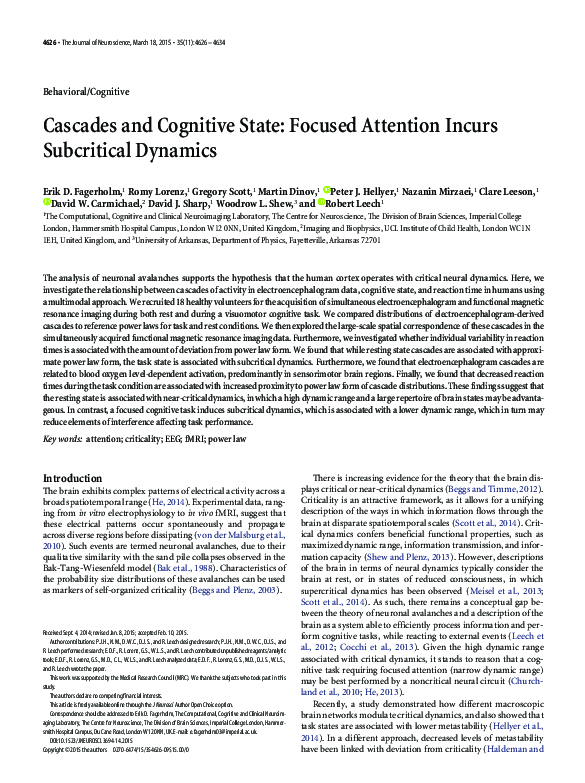 (PDF) Cascades and cognitive state: focused attention incurs ...