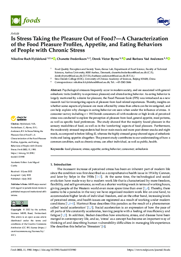 (PDF) Is Stress Taking the Pleasure Out of Food?—A Characterization of ...