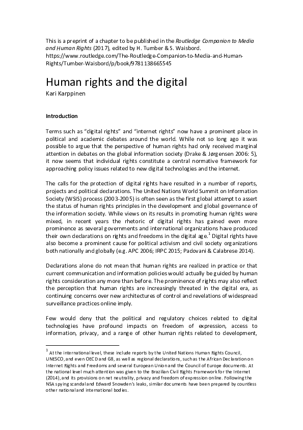 (PDF) Human rights and the digital