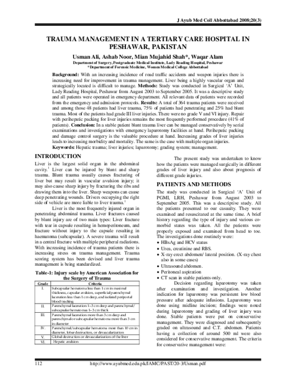 (PDF) Trauma management in a tertiary care hospital in Peshawar, Pakistan