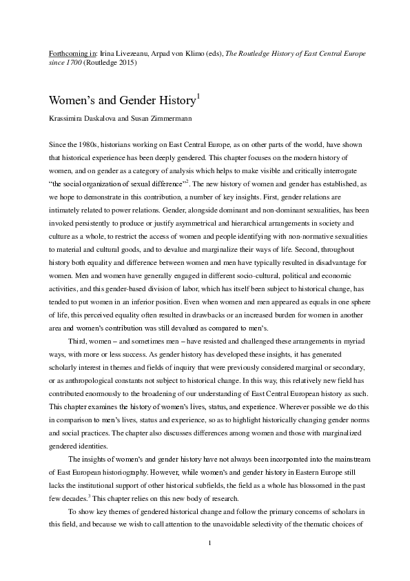 (PDF) Women’s and Gender History 1