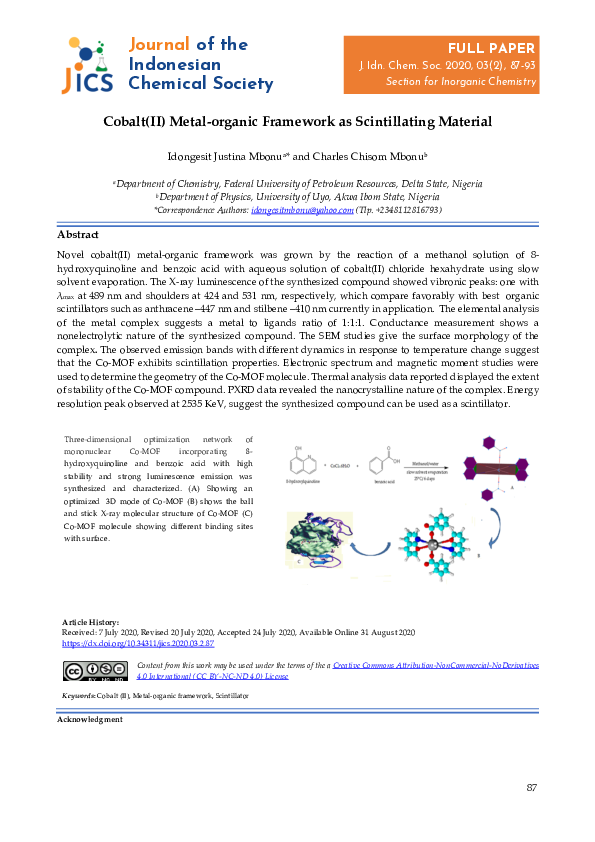 (PDF) Cobalt(II) Metal-organic Framework as Scintillating Material