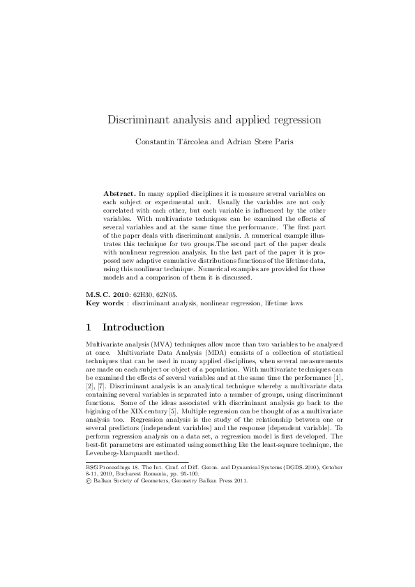 (PDF) Discriminant analysis and applied regression