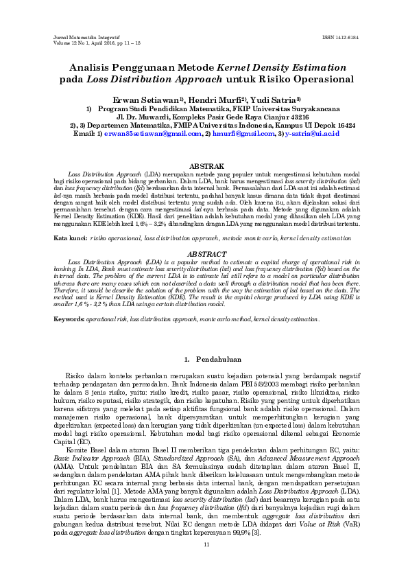 (PDF) Analisis Penggunaan Metode Kernel Density Estimation pada Loss Distribution Approach untuk ...