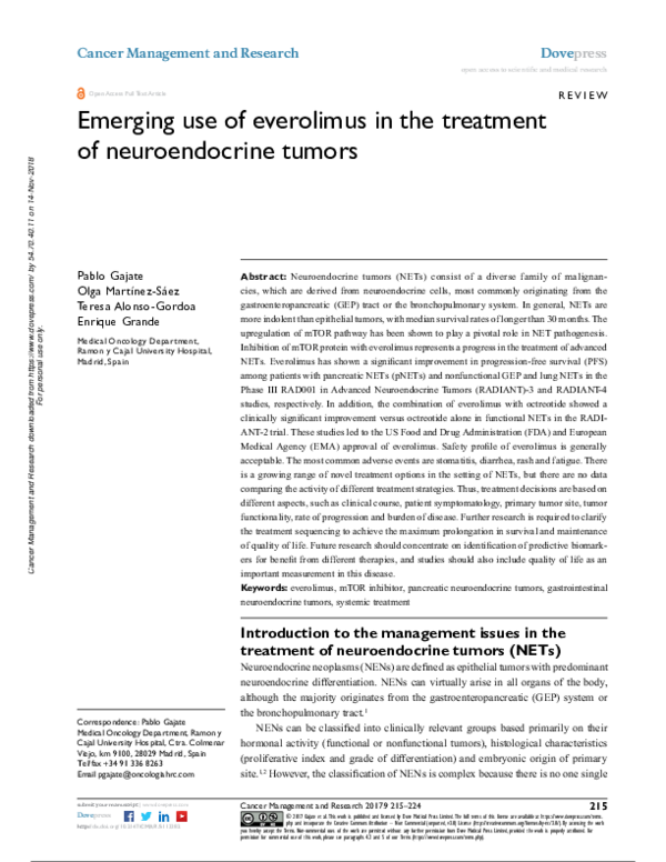 (PDF) Emerging use of everolimus in the treatment of neuroendocrine tumors