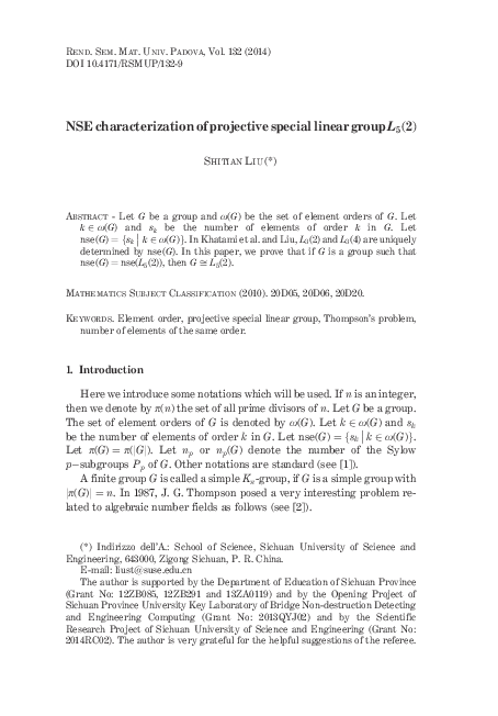 (PDF) NSE characterization of projective special linear group $L_5(2)$