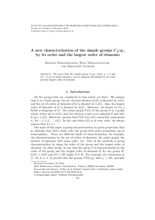 (PDF) A new characterization of the simple groups C4(q), by its order ...