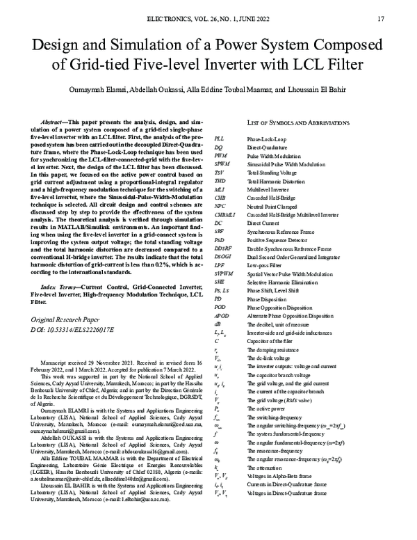 (PDF) Design and Simulation of a Power System Composed of Grid-tied Five-level Inverter with LCL ...