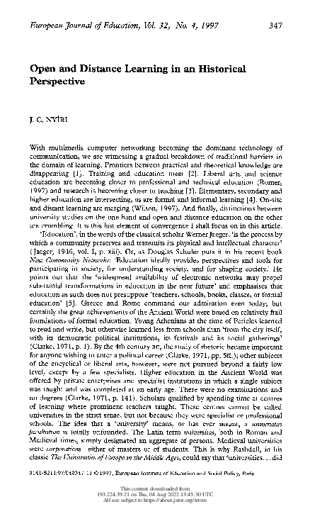 (PDF) Open and Distance Learning in an Historical Perspective