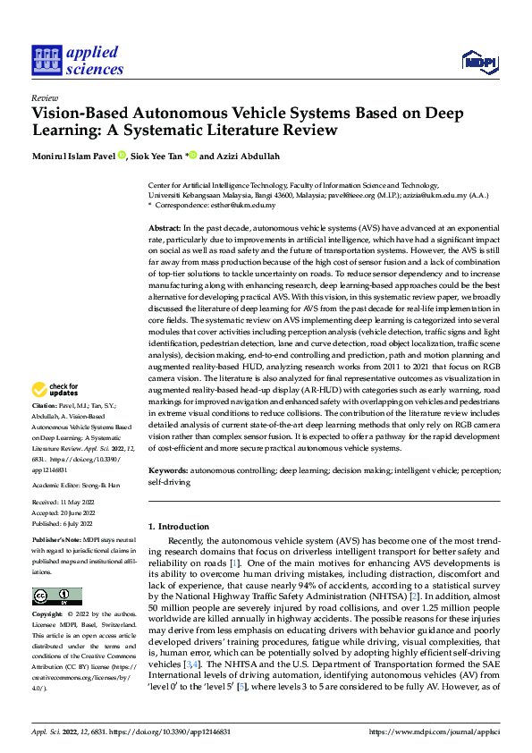 (PDF) Vision-Based Autonomous Vehicle Systems Based on Deep Learning: A Systematic Literature ...