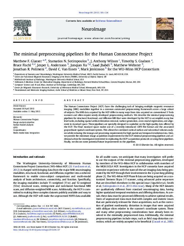 (PDF) The minimal preprocessing pipelines for the Human Connectome Project