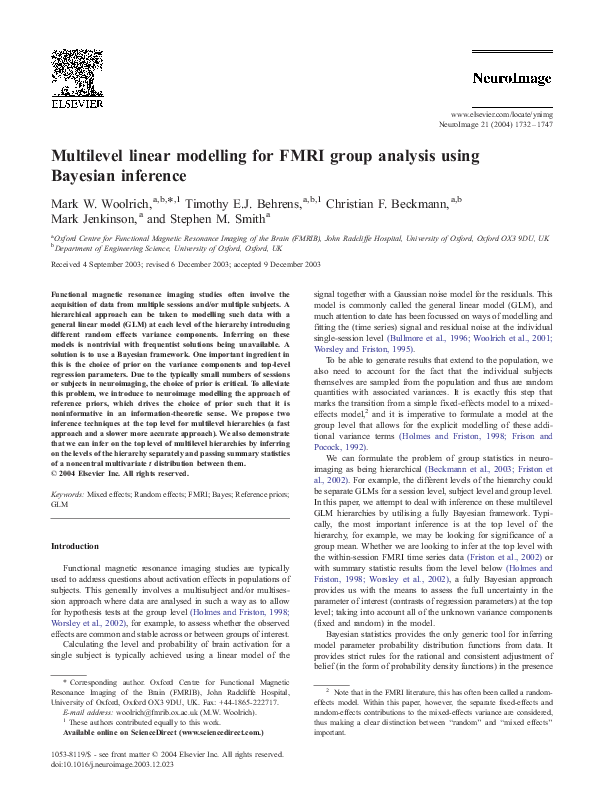 (PDF) Multilevel linear modelling for FMRI group analysis using Bayesian inference