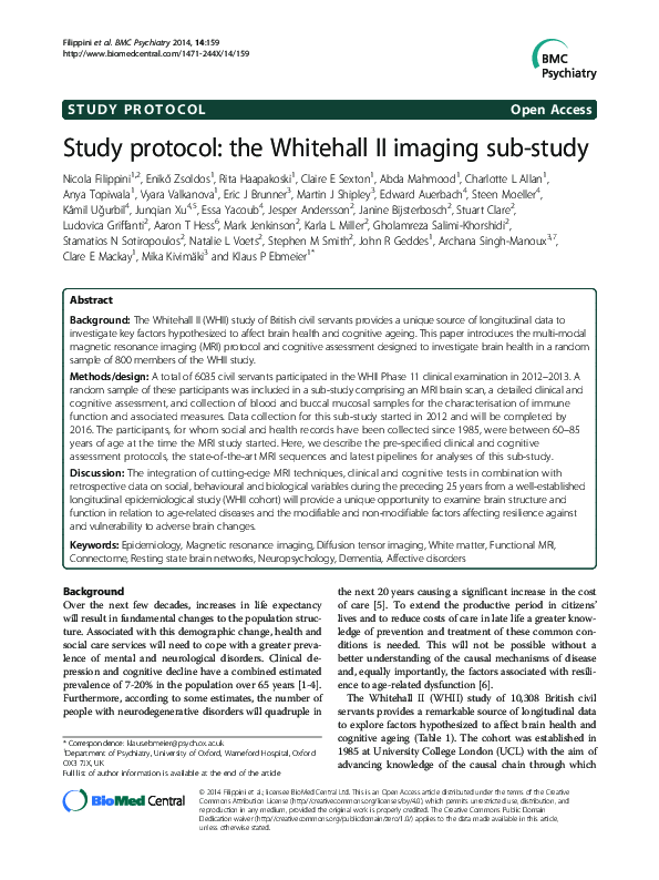 (PDF) Study protocol: The Whitehall II imaging sub-study | Mark ...