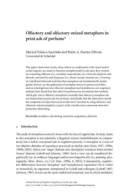 (PDF) Olfactory and olfactory-mixed metaphors in print ads of perfume