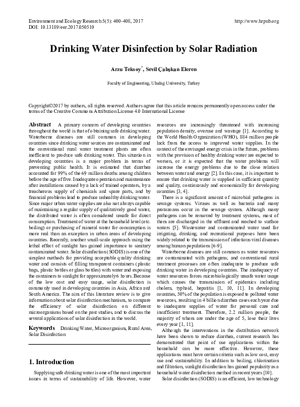(PDF) Drinking Water Disinfection by Solar Radiation