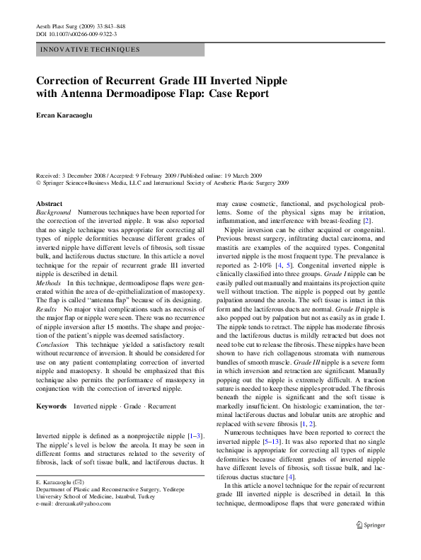 (PDF) Correction of Recurrent Grade III Inverted Nipple with Antenna Dermoadipose Flap: Case ...