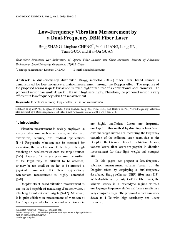 (PDF) Low-frequency vibration measurement by a dual-frequency DBR fiber ...
