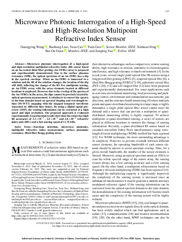 (PDF) Microwave Photonic Interrogation of a High-Speed and High ...