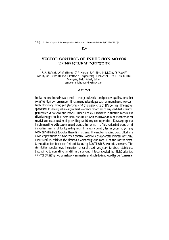 Pdf Vector Control Of Induction Motor Using Neural Network