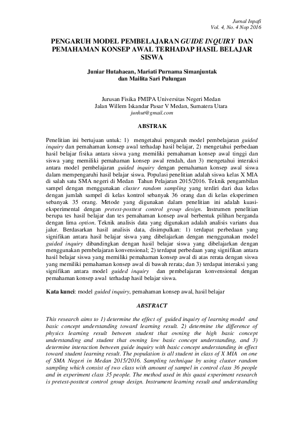 (PDF) Pengaruh Model Pembelajaran Guide Inquiry Dan Pemahaman Konsep Awal Terhadap Hasil Belajar ...