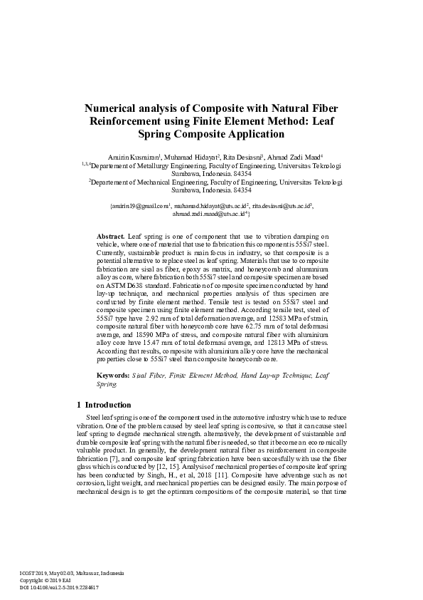 Pdf Numerical Analysis Of Composite With Natural Fiber Reinforcement Using Finite Element