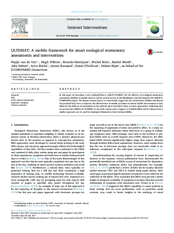 (PDF) ULTEMAT: A mobile framework for smart ecological momentary ...