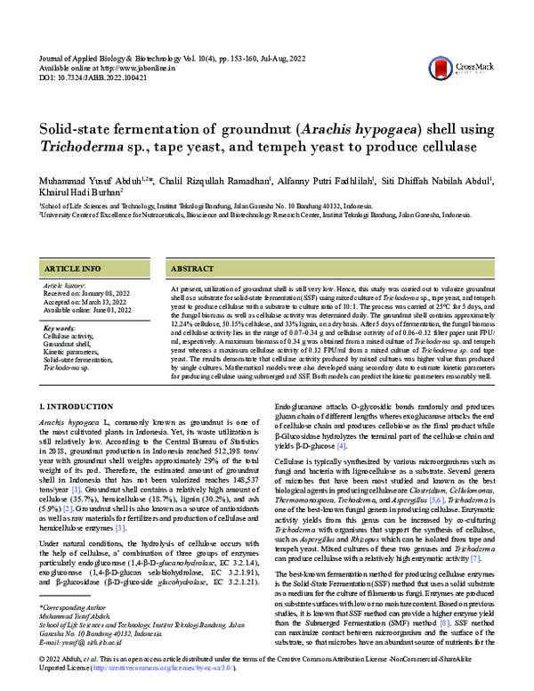 Pdf Solid State Fermentation Of Groundnut Arachis Hypogaea Shell Using Trichoderma Sp Tape