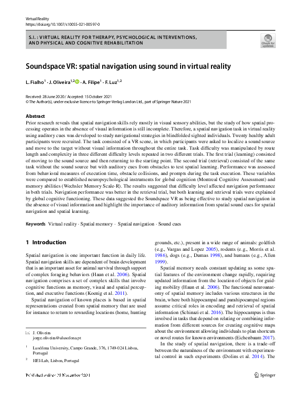 Pdf Soundspace Vr Spatial Navigation Using Sound In Virtual Reality