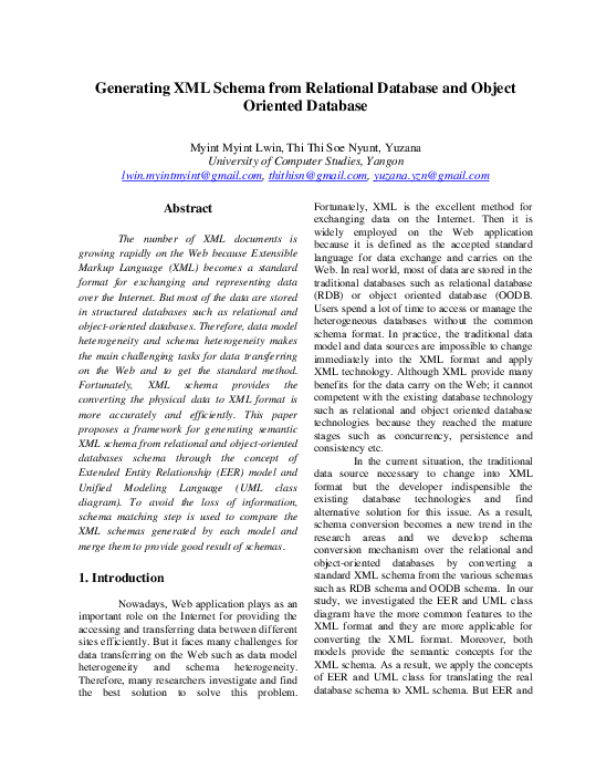 (PDF) Generating XML Schema from Relational Database and Object ...