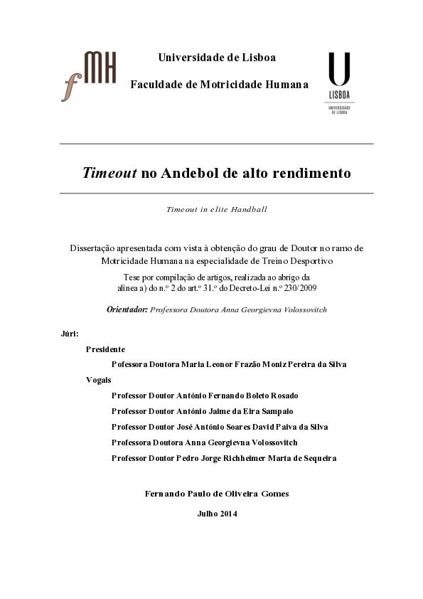 (PDF) Timeout no andebol de alto rendimento