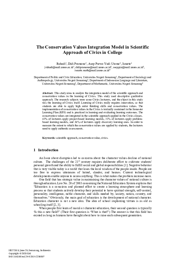 (PDF) The Conservation Values Integration Model in Scientific Approach ...